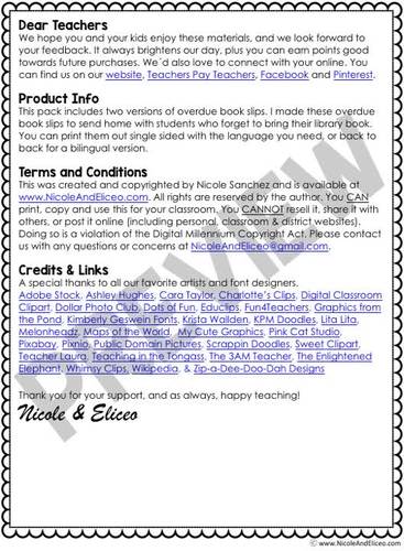 Overdue Library Book Reminder Note by Nicole and Eliceo | TpT